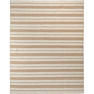 5' X 8' Ivory Taupe And Brown Striped Dhurrie Hand Woven Stain ...