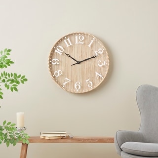Light Brown Wood Wall Clock with Beaded Wood Frame and White or Black ...