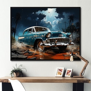 Designart "Abstract Car Vintage Vitality " Car Vintage Framed Canvas ...