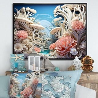 Designart "Coral Sea Anemon Collage" Coastal Coral Under Water Framed ...