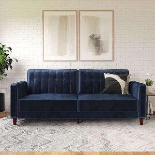 Pin Tufted Transitional Futon, Blue Velvet - Bed Bath & Beyond - 36301699