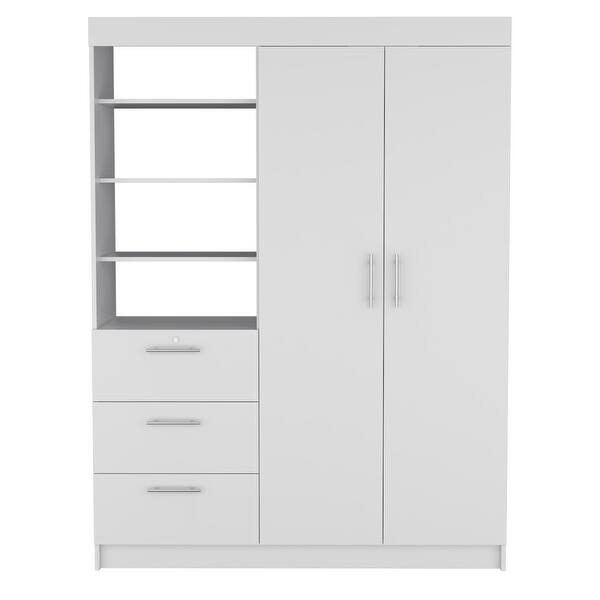 Kenya 3-Drawer Armoire with 3 Upper Shelves, 2 Hangers, Metal Handles ...