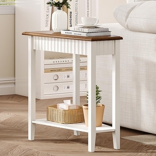 Narrow Triangle Side Table with 2-Tier Storage Shelf, Fluted Corner ...