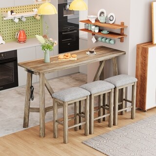 Wood Dining Bar Table Set with 3 Upholstered Stools - Bed Bath & Beyond ...