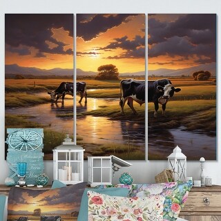 Designart "Cows At Farm Landscape II" Animals Wall Decor Set - Bed Bath ...