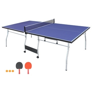 96INCH Foldable Mid-Size Tennis Table Ping Pong Table Set for Indoor ...