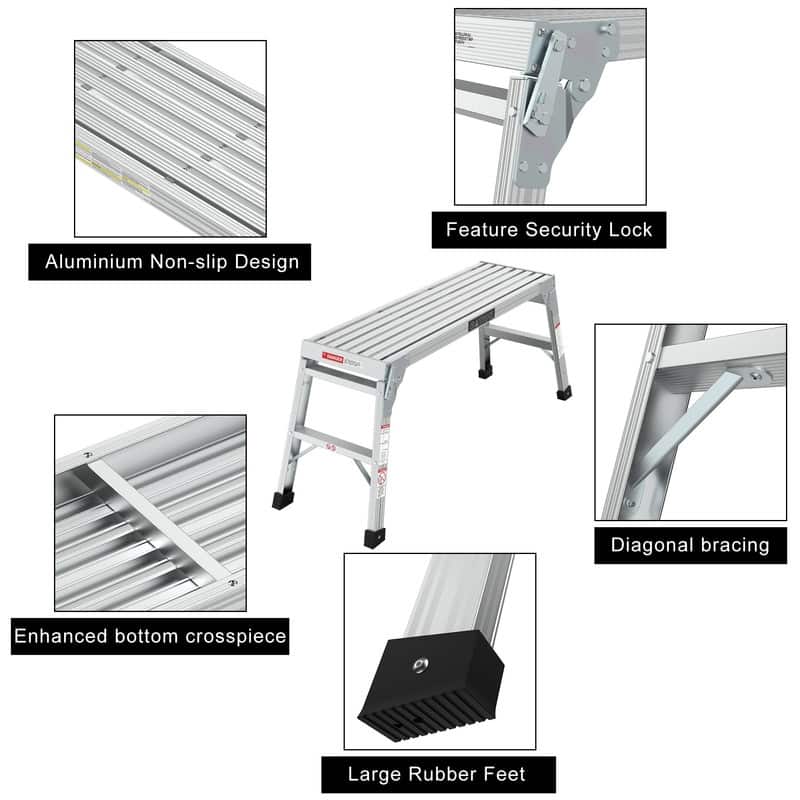 Work Platform Aluminum Step Ladder Drywall Folding Step Stool - Bed ...