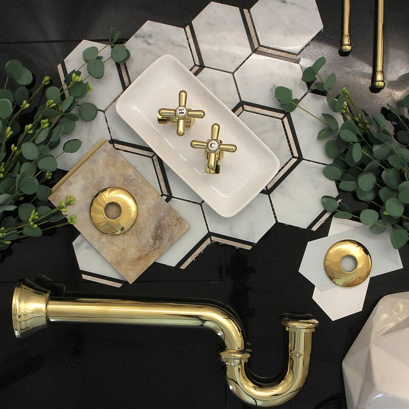 Decorative Polished Brass Plumbing Supply Kit (Drain, Shut-off Valves ...