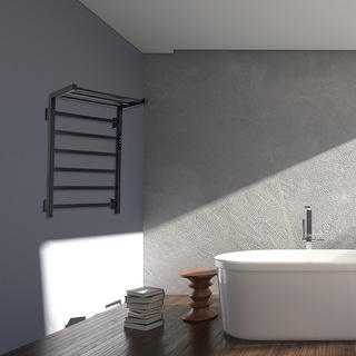 60W Wall Mounted Electric Heated Towel Drying Rack with 9 Bars - Bed ...