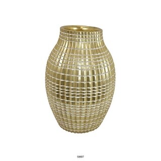 16 Inch Flower Vase, Long Curved Shape, Elegant Gold Textured Resin ...