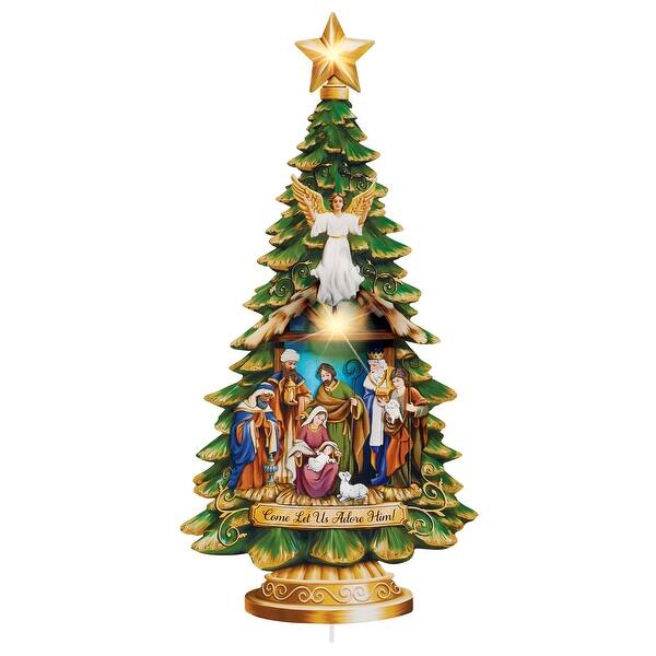 LED Lighted Nativity Scene Tree Garden Stake - Green - 12 x 30.75 x 1. ...