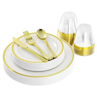 Elama 150 Piece Disposable Plastic Dinnerware Party Set for 25 Guests ...