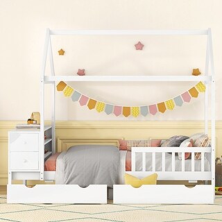 Twin Size House Bed with Fence - Bed Bath & Beyond - 38186537