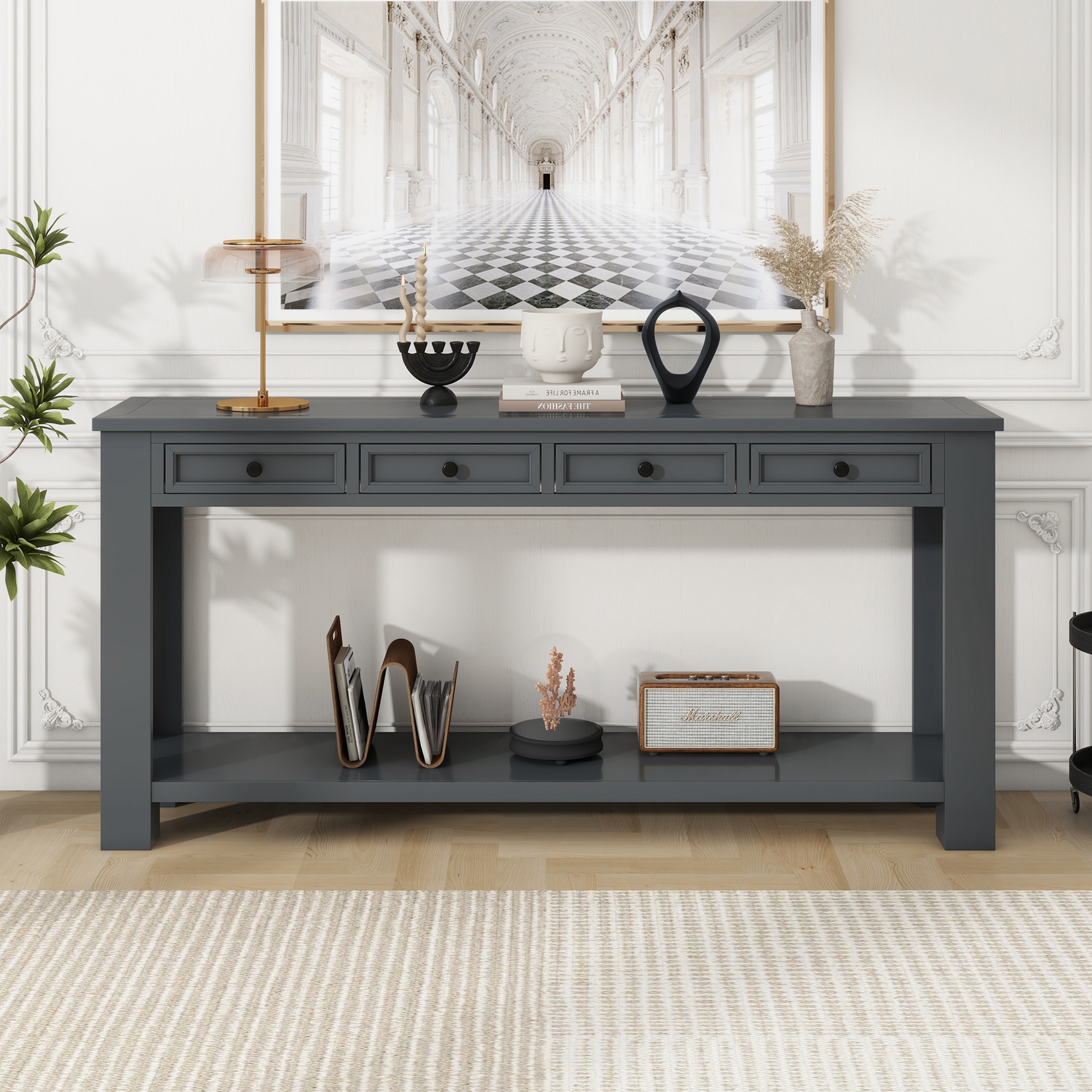 63 Solid Wood Console Table Sofa Table with Storage Drawers and Bottom Shelf for Entry Hallway Foyer Rectangular Side Table Bed Bath Beyond 40204111
