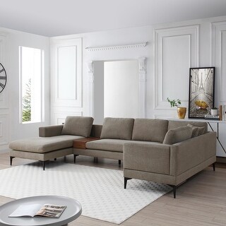 Sand Geometric U-shape Sectional Sofa Sets w/ Chaise & Coffee Table ...