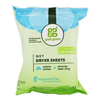 Grab Green - Wet Dryer Sheets Fabric Softener Fragrance Free - 32 - Bed ...