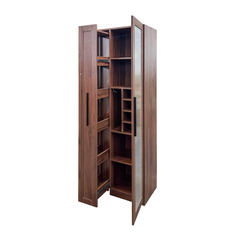 Roomfitters Kitchen Pantry Cabinet with Fluted Glass Door Tall Wooden ...