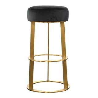Harp & Finial - Ainsley Bar Stool - Black Velvet Fabric With Brushed ...