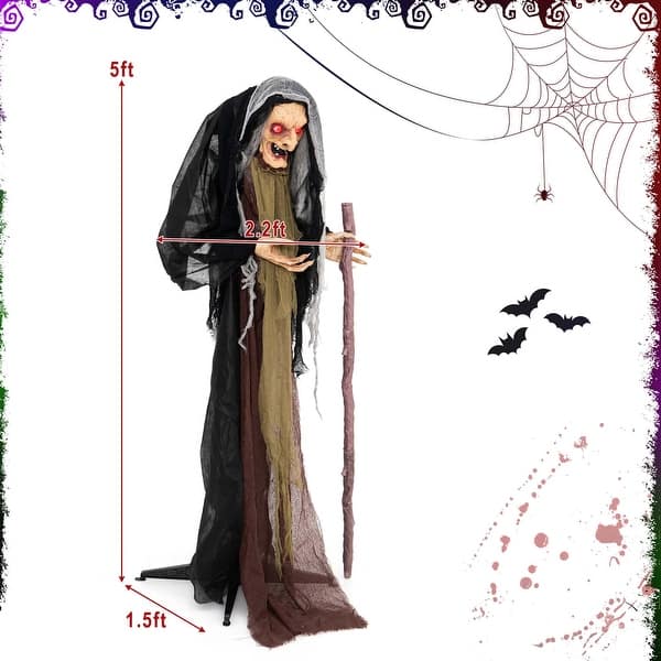 5 FT Halloween Animated Standing Witch Decoration with Posable Arms ...
