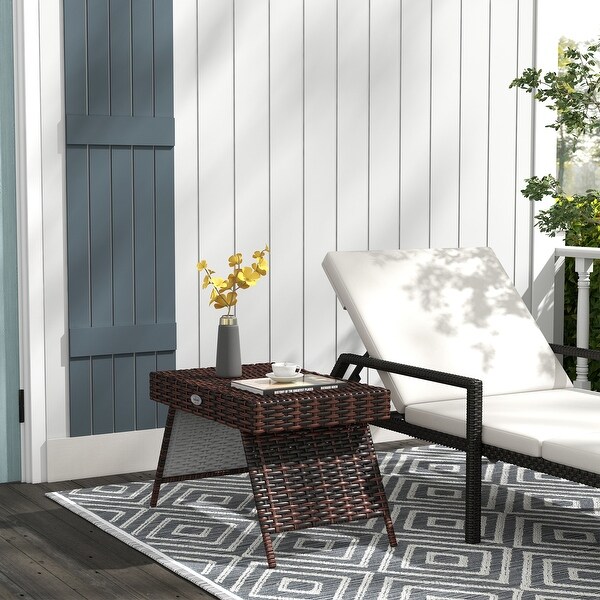 Outsunny Outdoor Folding Outdoor PE Wicker Side Table Hand Woven Brown