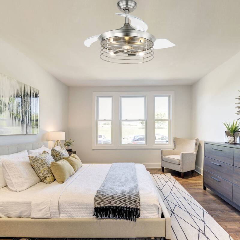 36 inch Antique Black Matte Pendant Ceiling Fan with Caged Light and ...