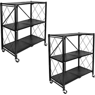 3Tier Foldable Metal Shelves Heavy Duty Storage Shelving Unit 2pcs ...