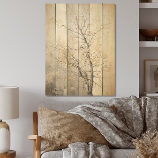 Designart "Beige Trees Oak Solitude I" Tree Oak Wood Wall Decor ...