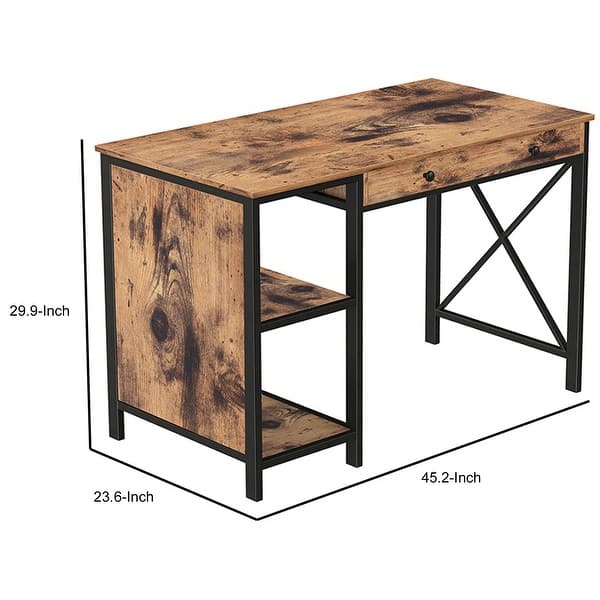 45 Inch Wood Computer Desk, 2 Shelves, 1 Drawer, Rustic Brown and Black ...