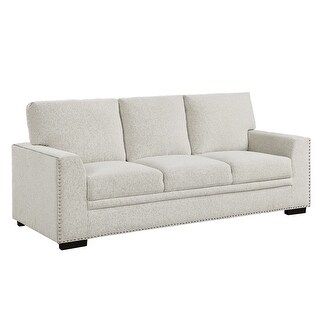 Meil 84 Inch Sofa, Beige Chenille, Nailhead Trim, Foam Cushions, Solid ...