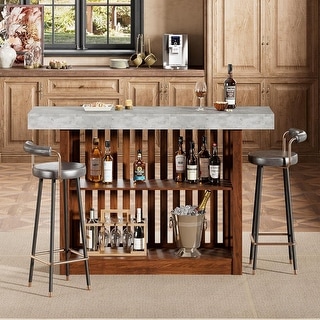 Bar Table,63" Long Home Bar Unit with 2 Tier Storage Shelves,Pub Table ...