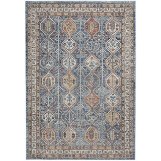 5' X 7' Blue Southwestern Power Loom Non Skid Area Rug - 3'6" Round ...