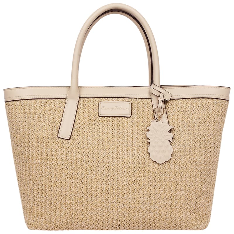Tommy Bahama Raffia & PU Large Logo Tote - Woven Straw Beach Tote with ...