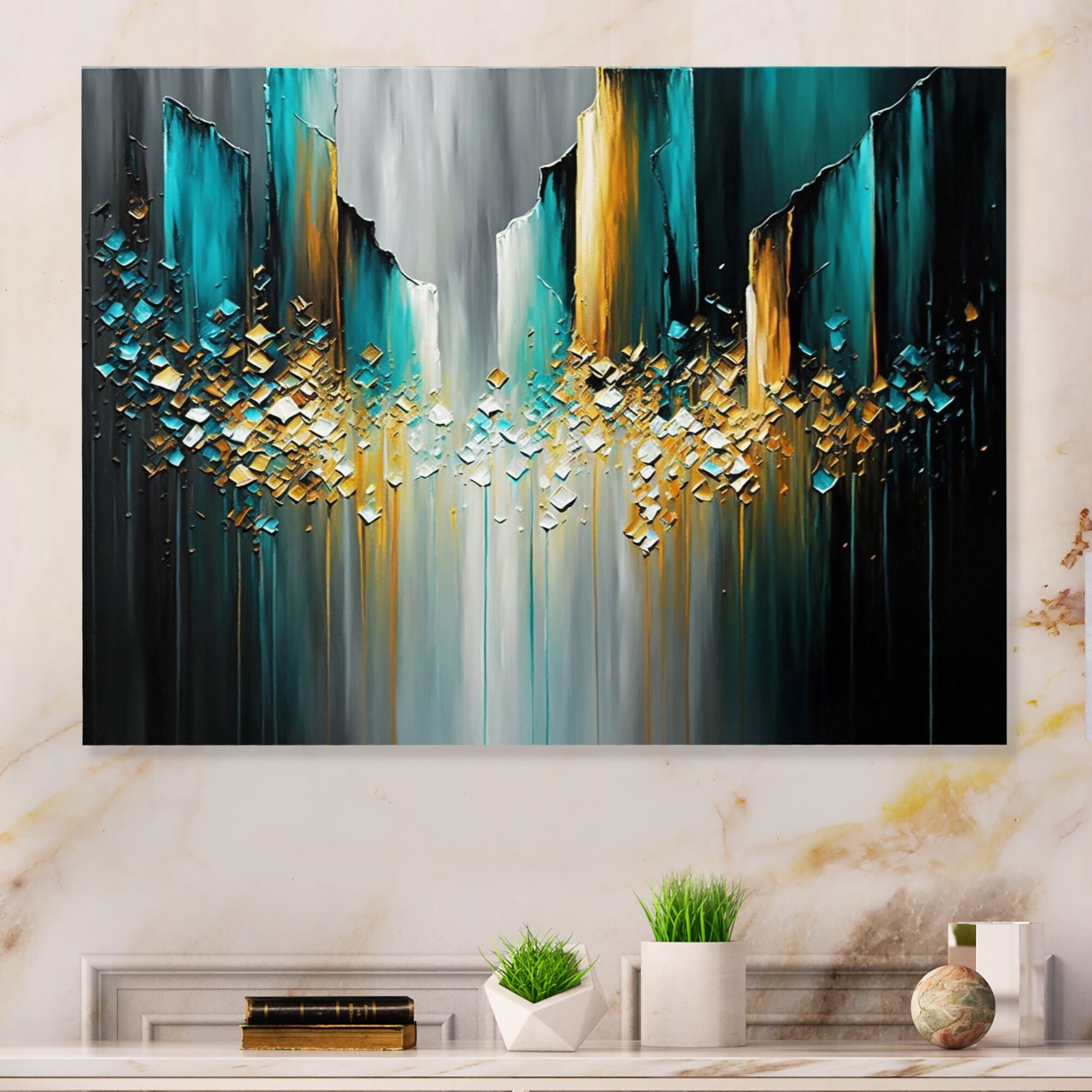 Designart 'Abstract Geometric Black And Green III' Modern Geometric ...