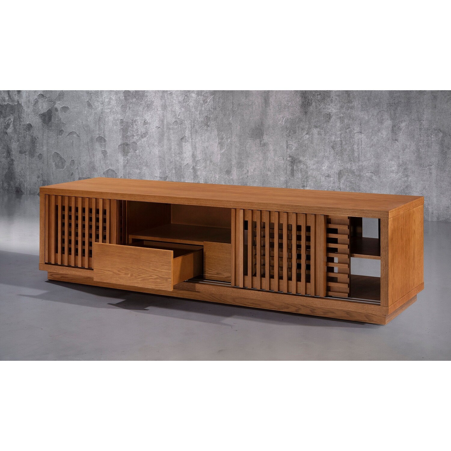 Furnitech 82 inch Contemporary Rustic Honey Oak TV Stand Media Console