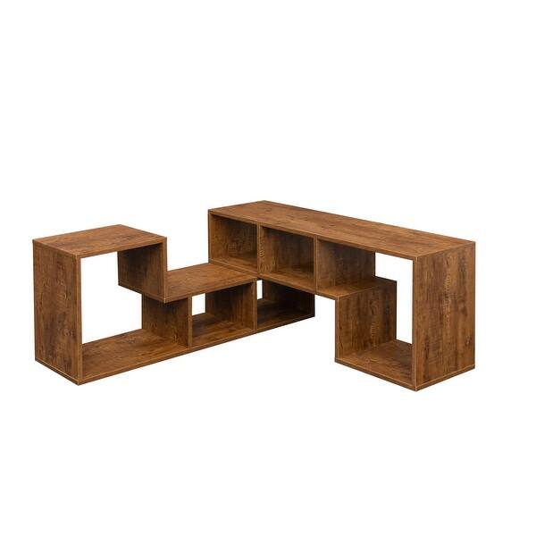 Living Room Walnut Bookcase Double L-Shaped Low Floor TV Stand with ...
