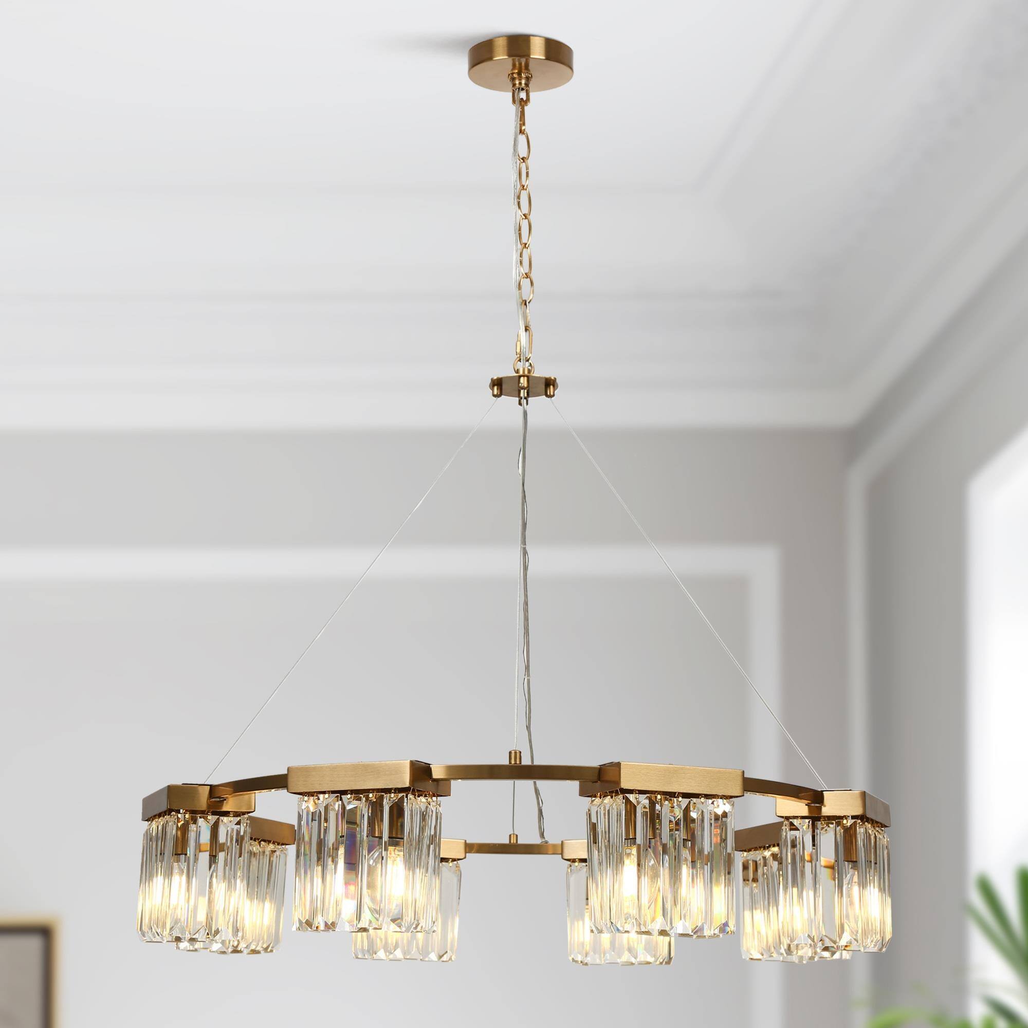 Diore Modern 8-Light Gold Crystal Chandelier Wheel Ceiling Light for ...