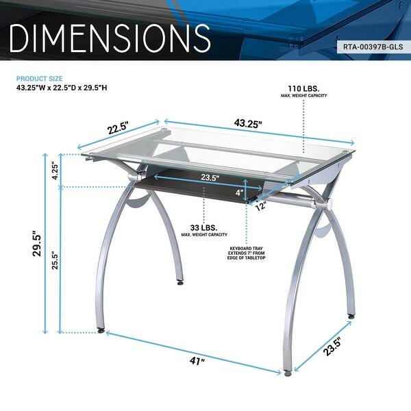 Clear Glass Top Computer Desk with Pull Out Keyboard Panel Workstation ...