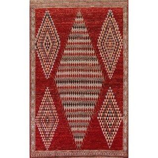 Red Geometric Moroccan Oriental Area Rug Hand-knotted Wool Carpet - 7'1 ...
