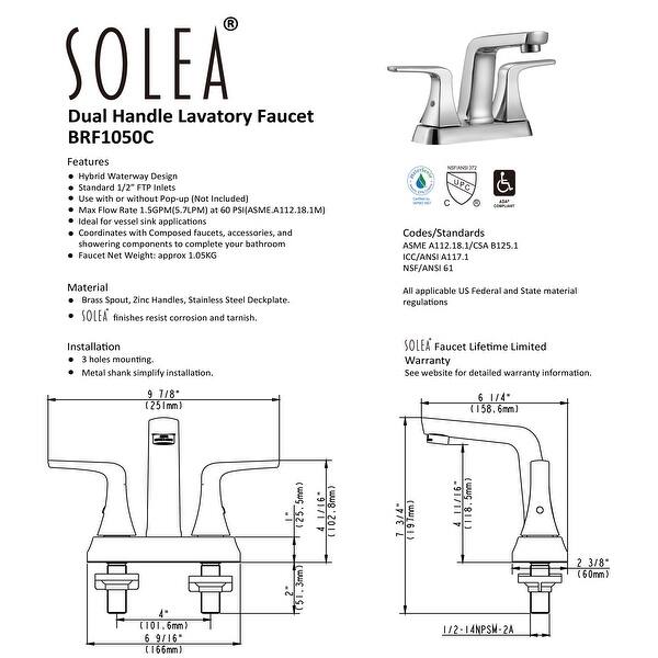 SAFAVIEH Solea Excel Stainless Steel Centerset Dual Handle Bathroom ...