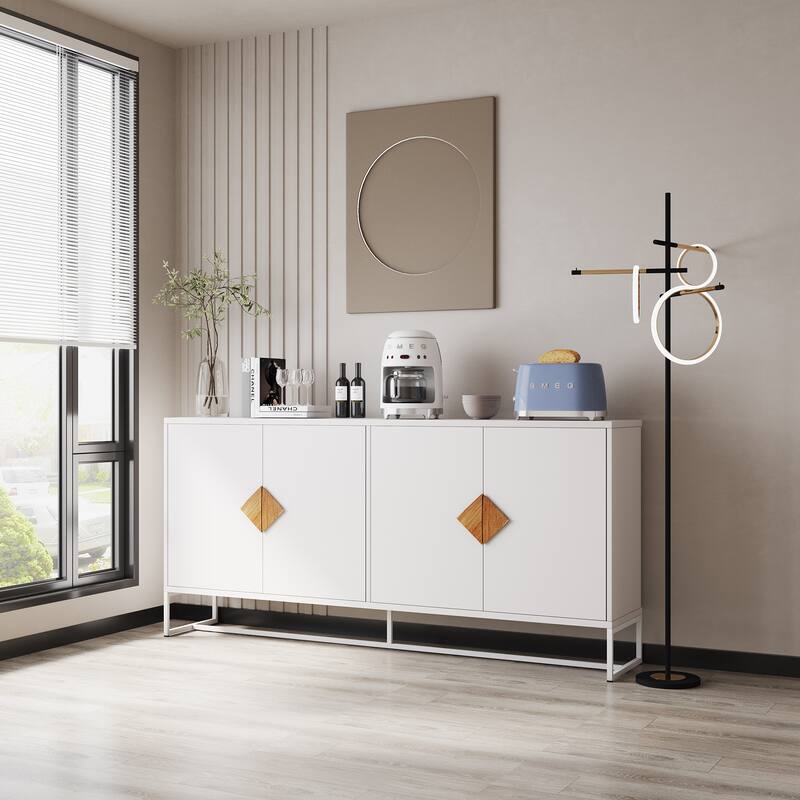 Solid Wood Special Shape with 4 Doors and Double Storage Sideboard ...