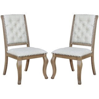 Rolled Back Design Button Tufted Cream Upholstered Dining Chairs with ...