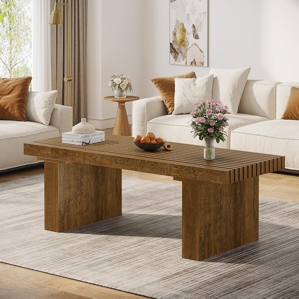 47.24 Inch Rectangle Coffee Table Wood Modern Coffee Table for Living Room Brown