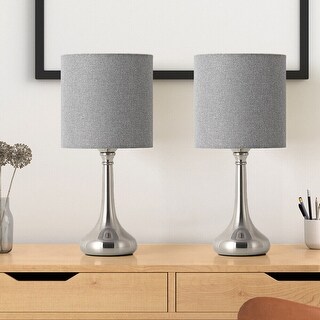 Set of 2 Modern Bedside Table Lamp Nightstand Lamp with Fabric Shade ...