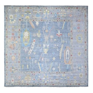 Hand Knotted Blue Oushak And Peshawar with Wool Oriental Rug (10' x 9'8 ...