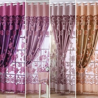 Sheer Floral Voile Tulle Rod Pocket Curtain Door Window Curtain Drape Valance - Bed Bath ...