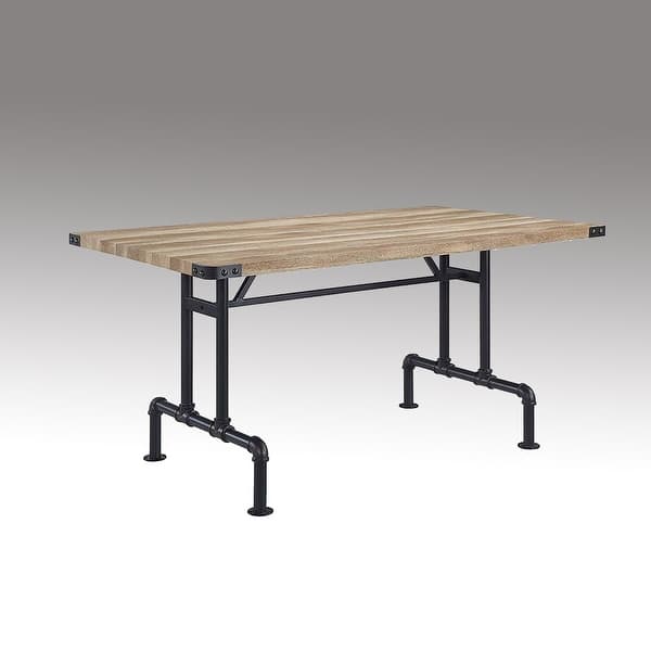 Rectangular Dining Table with Metal Pipe Base in Oak and Sandy Black ...