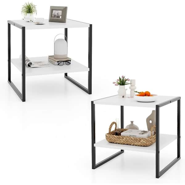 Modern 2-Tier Square Side Table with Storage Shelf, Dual Height ...