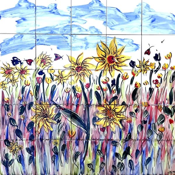 30in x 30in Floral Kitchen Backsplash 25pc Tile Ceramic Wall Mural ...