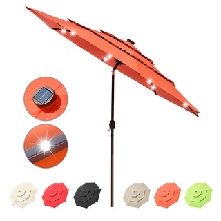 11Ft 3-Tiers Energy-saving Solar 40LEDS 8 Ribs Crank handle Patio ...