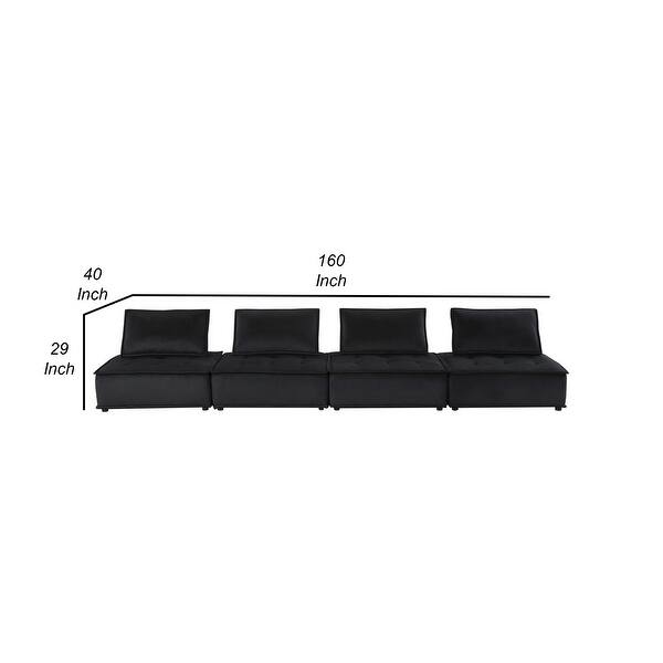 Alaya 160 Inch 4 Piece Modular Sofa, Tufted Soft Black Velvet - Bed ...